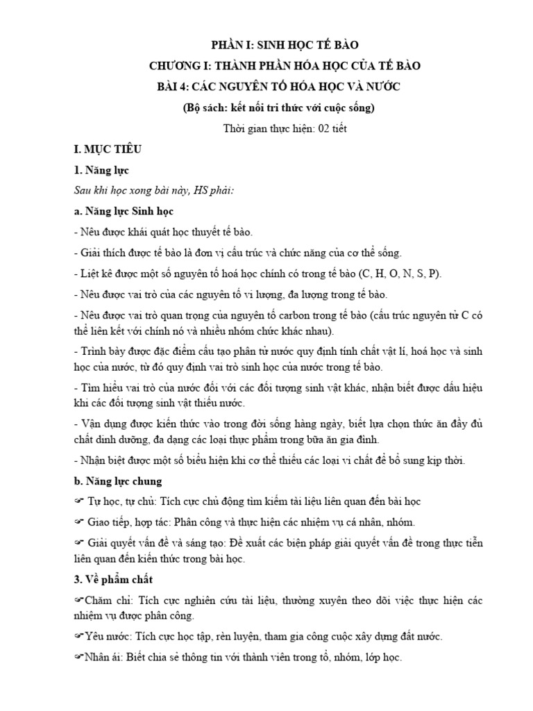 Bài 4 - Cac Nguyen To Hoa Hoc Va Nuoc - KNTT | PDF