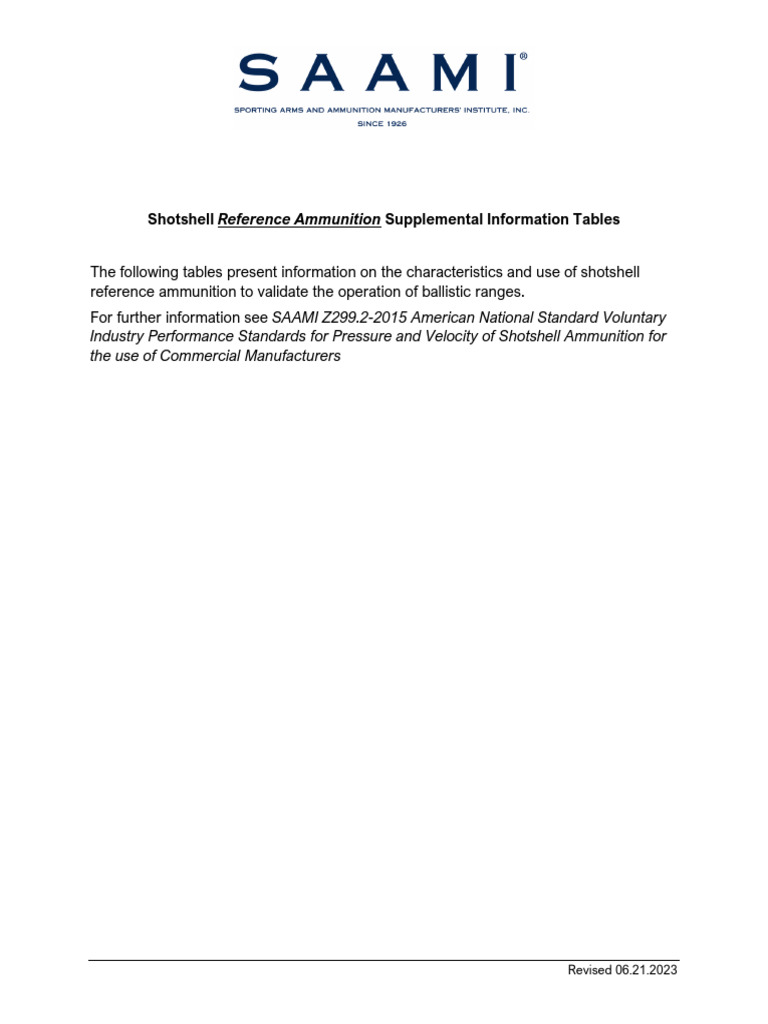 Shotshell Reference Ammunition Supplemental Information Table Revised ...