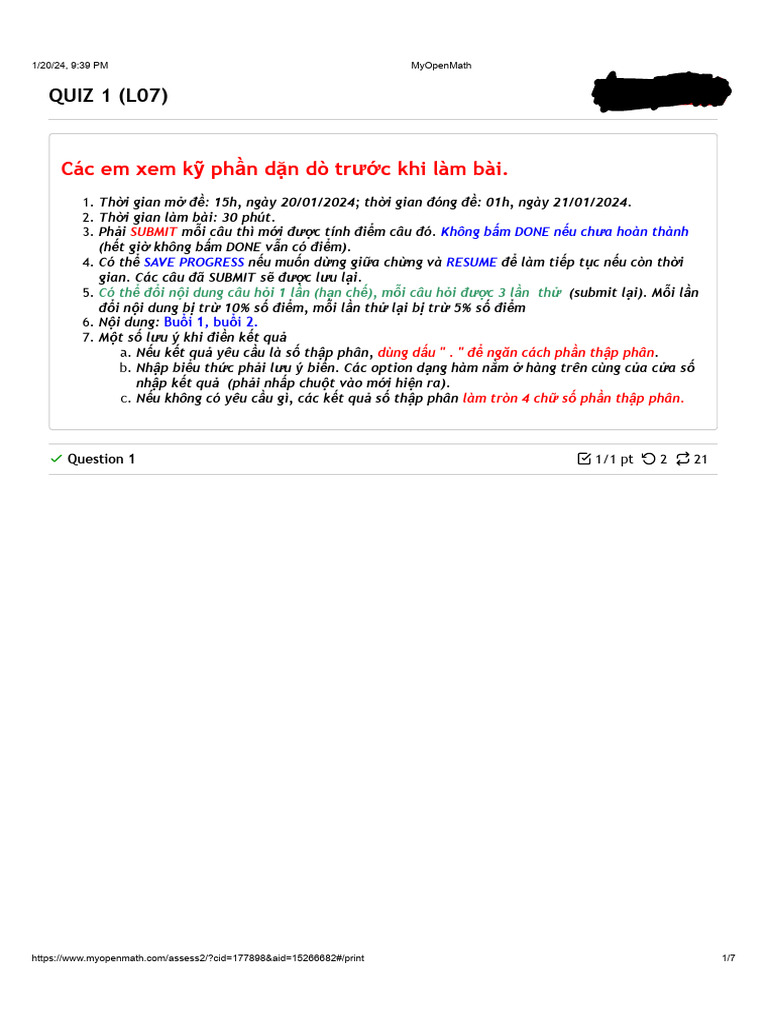 Cô Diễm Quiz 1 L07 Solution | PDF