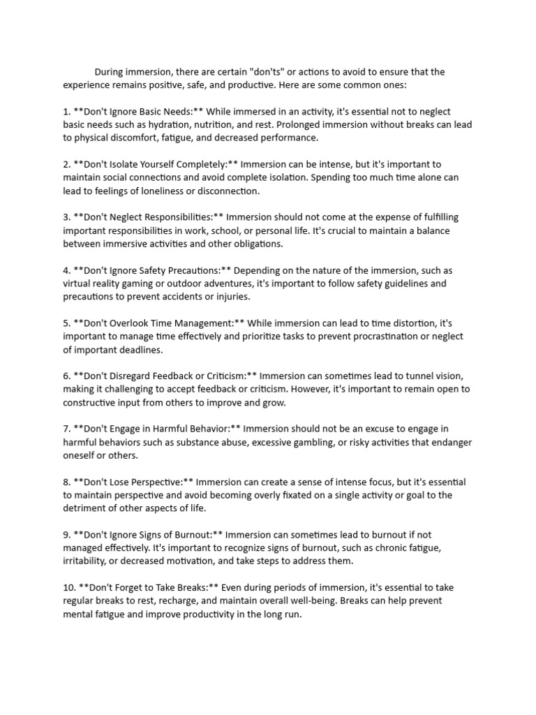 Don'ts During Immersion | PDF | Occupational Burnout | Behavioural Sciences