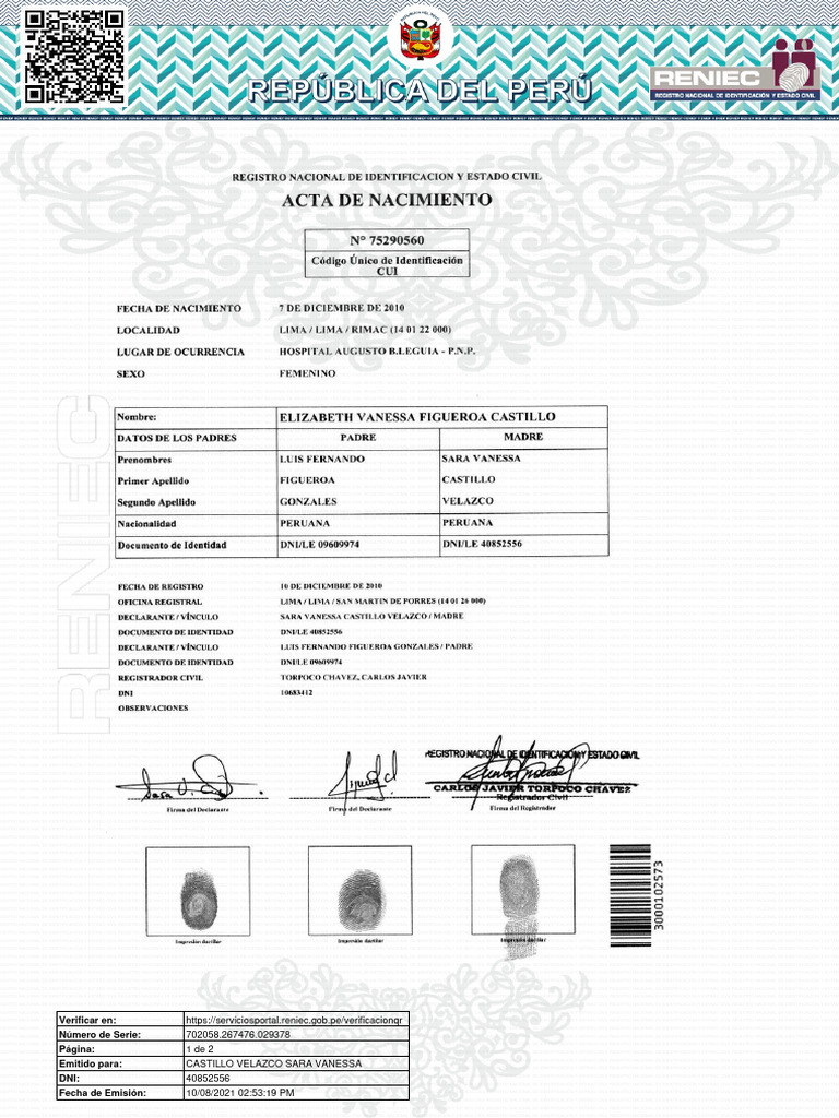 Acta Nacimiento Elizabeth | PDF | Gobierno | Relaciones interpersonales