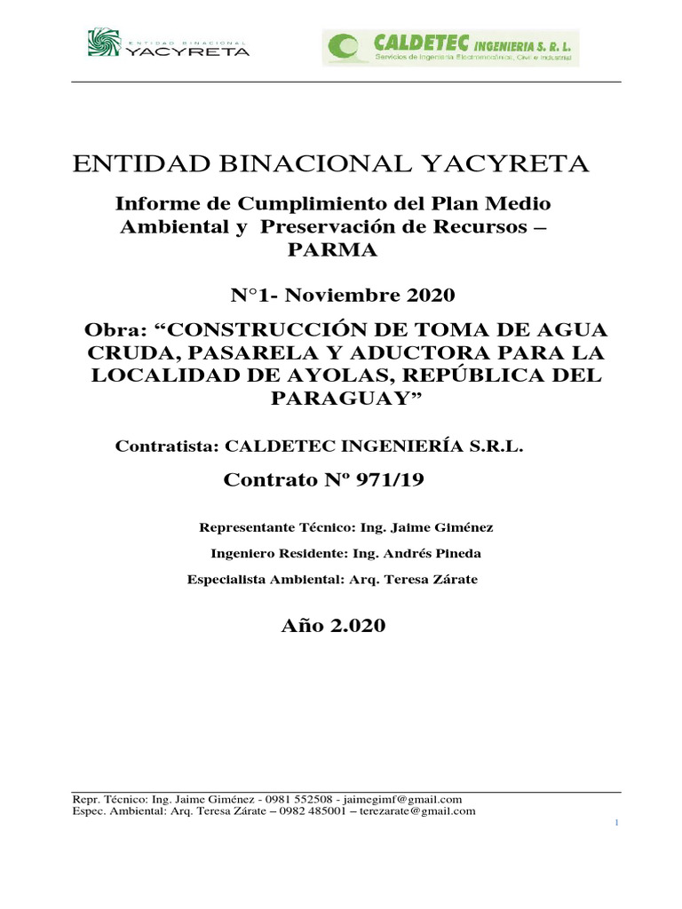 Informe Ambiental N1 Ayolas Rev.1 | PDF | Residuos | Agua