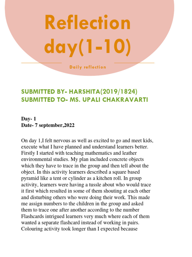Reflection Day (1-10) | PDF | Learning | Lesson Plan
