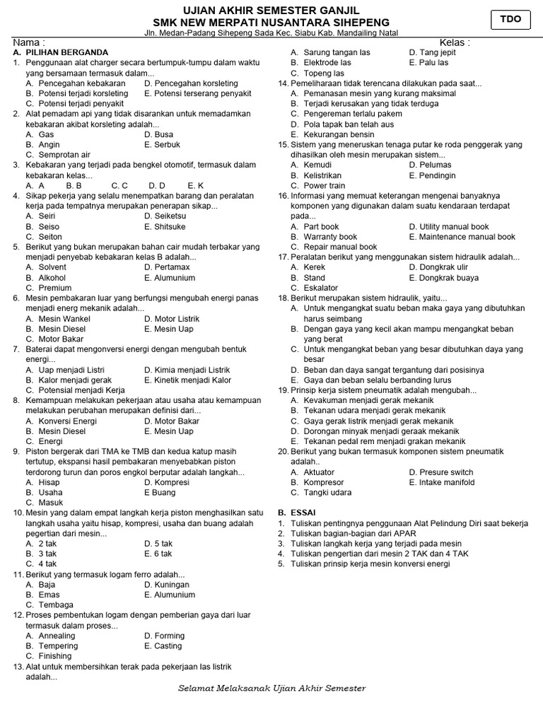 Soal Uas Tdo & Pdto Sem Ganjil Ta 2022-2023 | PDF