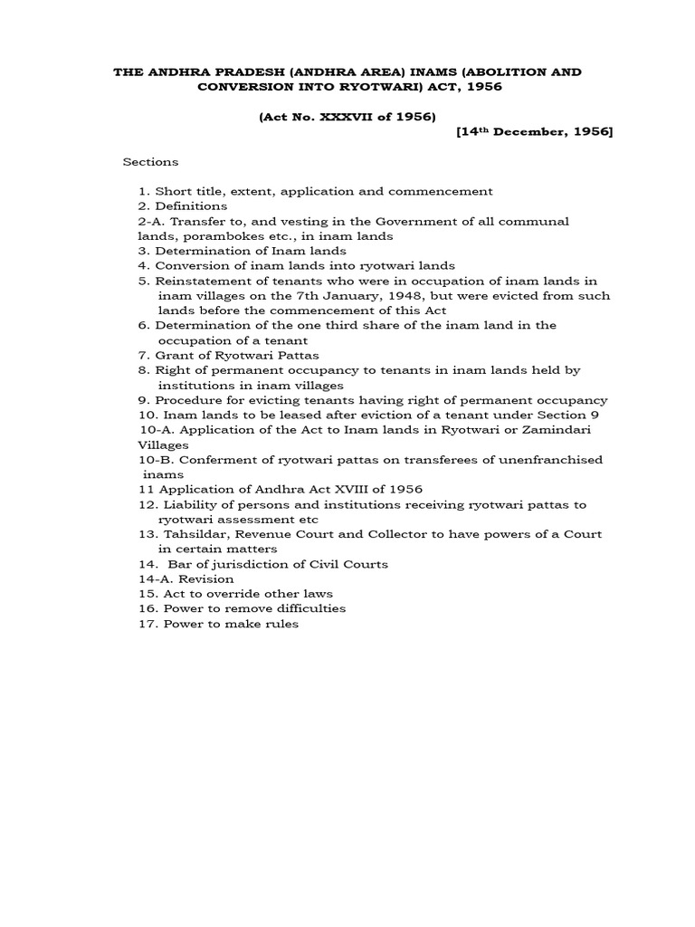 Andhra Inams Abolition Act 1956 | PDF | Eviction | Lawsuit