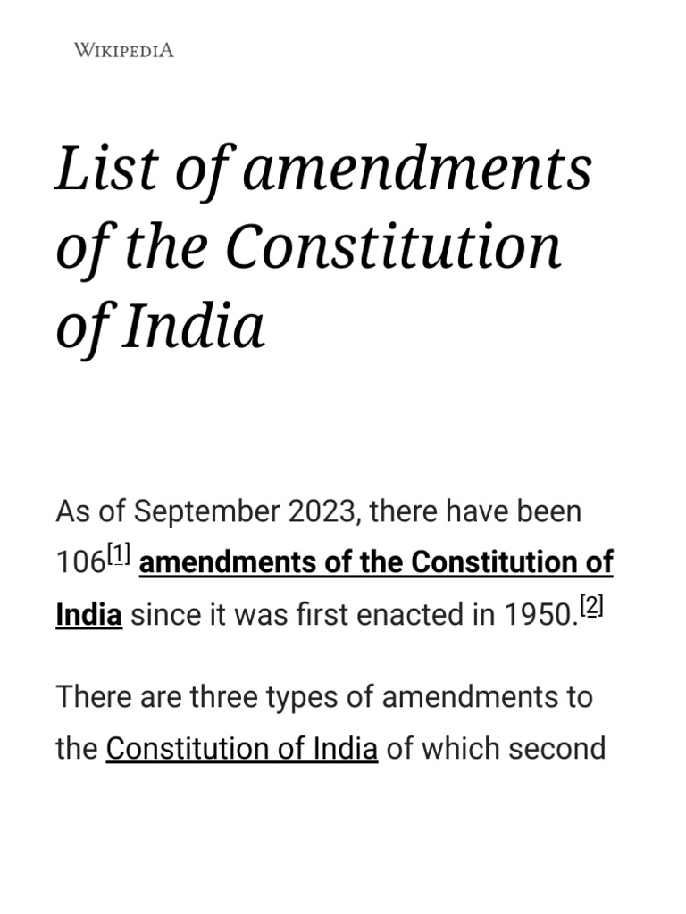 Amendments of The Constitution of India | PDF | Constitutional ...