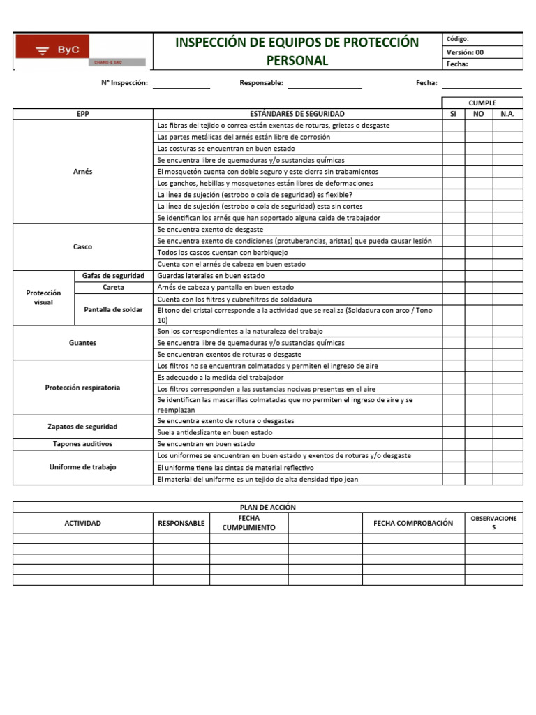 Inspección de EPP: Lista de Verificación | PDF | Soldadura | Construcción