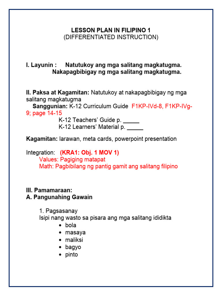 4th COT Filipino Lesson Plan | PDF