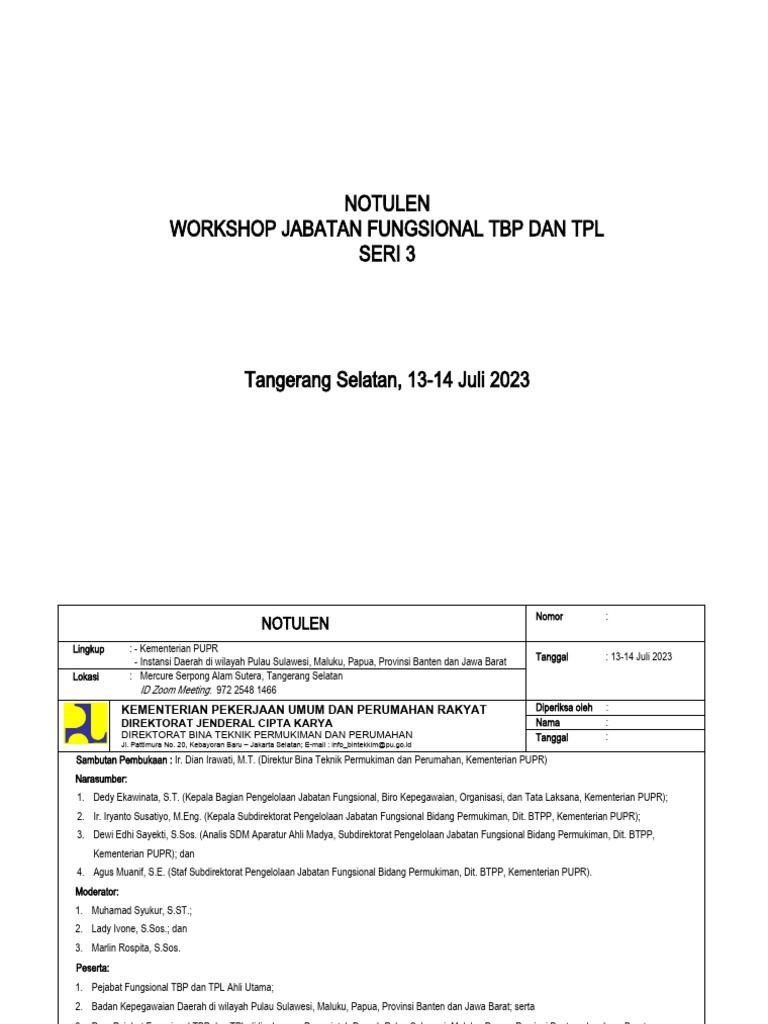 Notulensi Workshop JF TBP & TPL 13-14 Juli 2023 | PDF