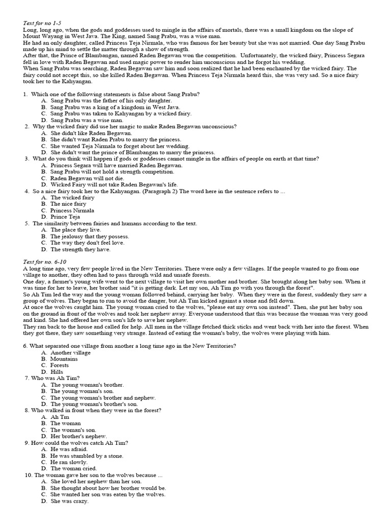 Soal Narrative Text | PDF | Fairies | Traditional Stories