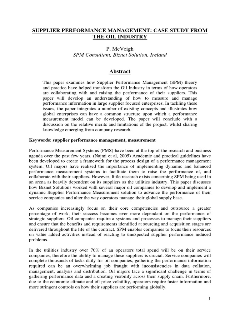 Supplier Performance Management: Case Study From The Oil Industry | PDF ...