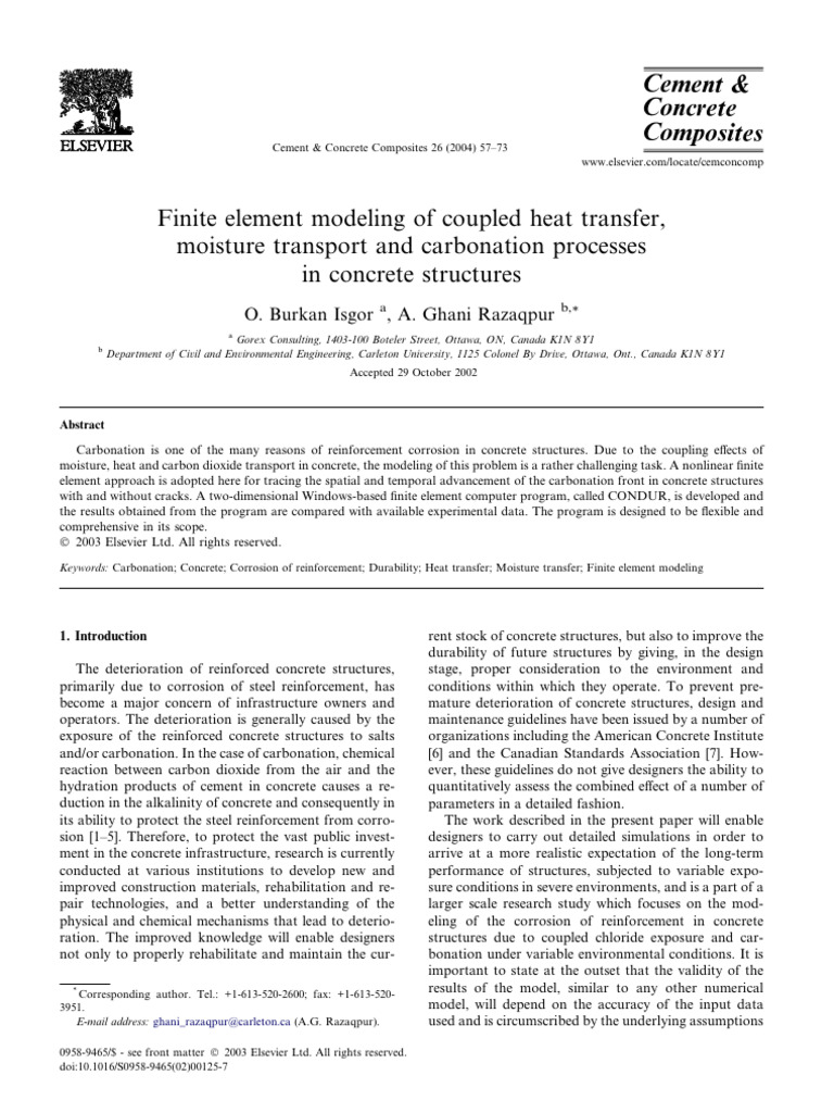 Finite Element Modeling Of Coupled Heat Transfer Moisture Transport
