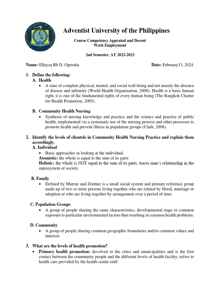 Capp Activity 2 (Operaña) | PDF | Nursing | Preventive Healthcare