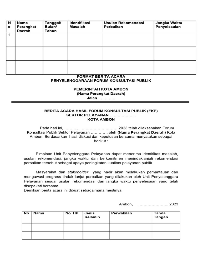 Format Berita Acara FKP Ambon | PDF