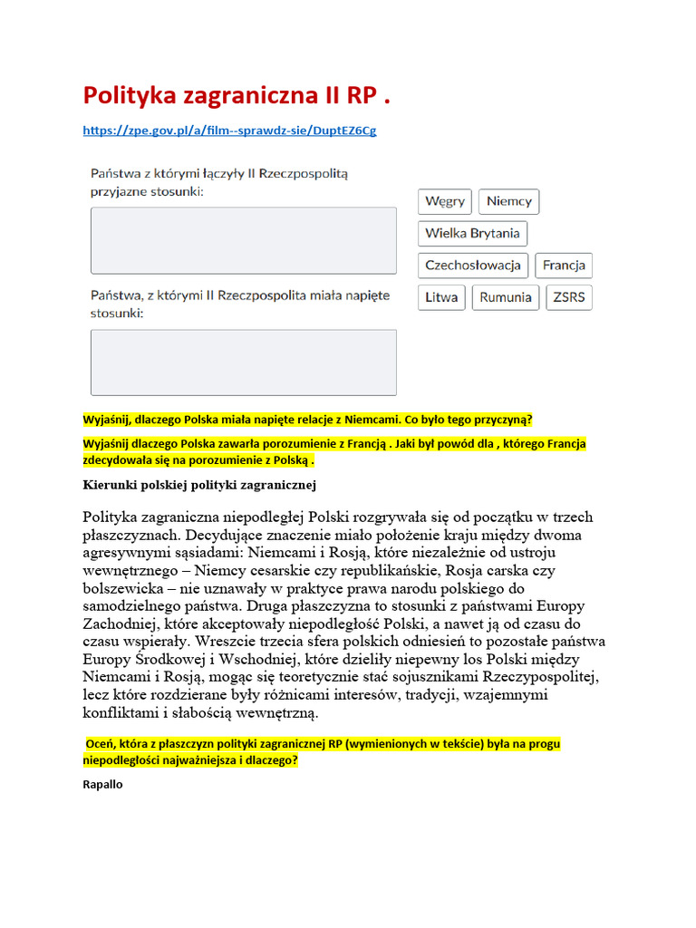 Polityka Zagraniczna II RP I Ćwiczenia . | PDF