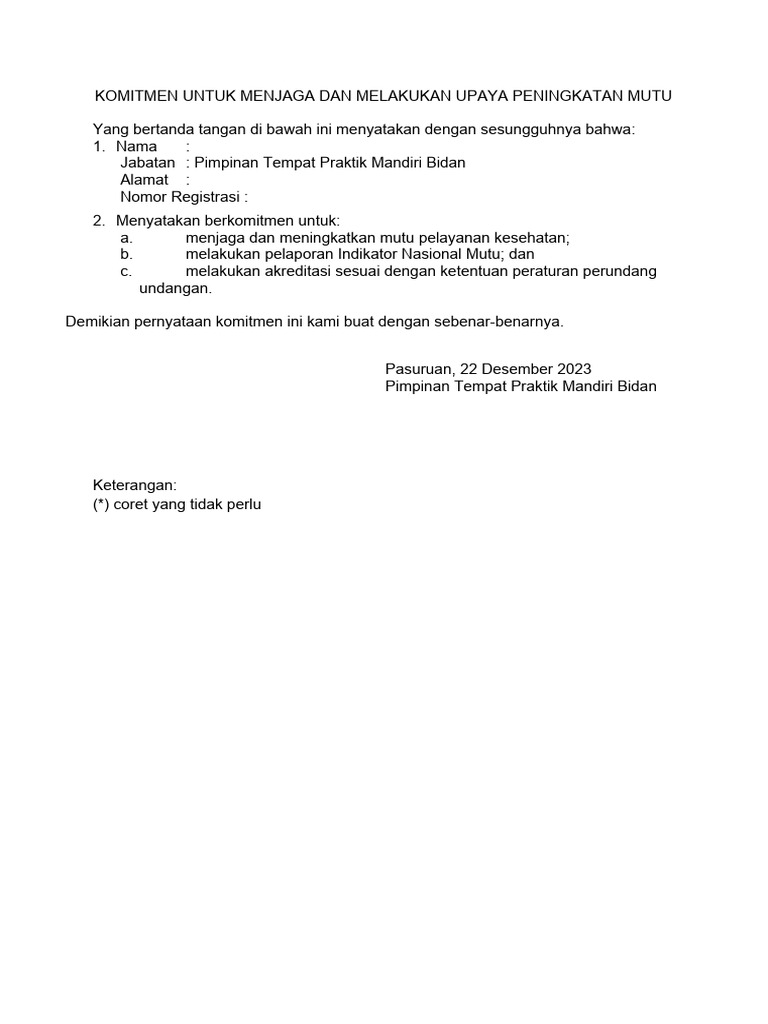 Surat Komitmen Fasyankes | PDF