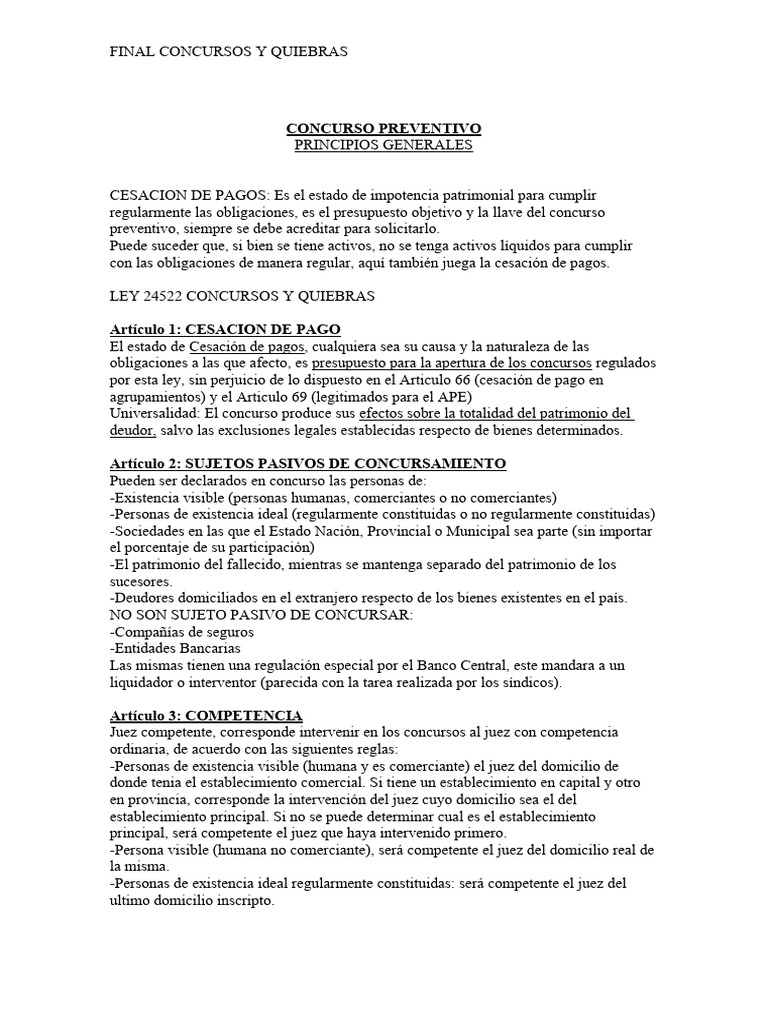 Parcial Concursos y Quiebras | PDF | Bancarrota | Pagos