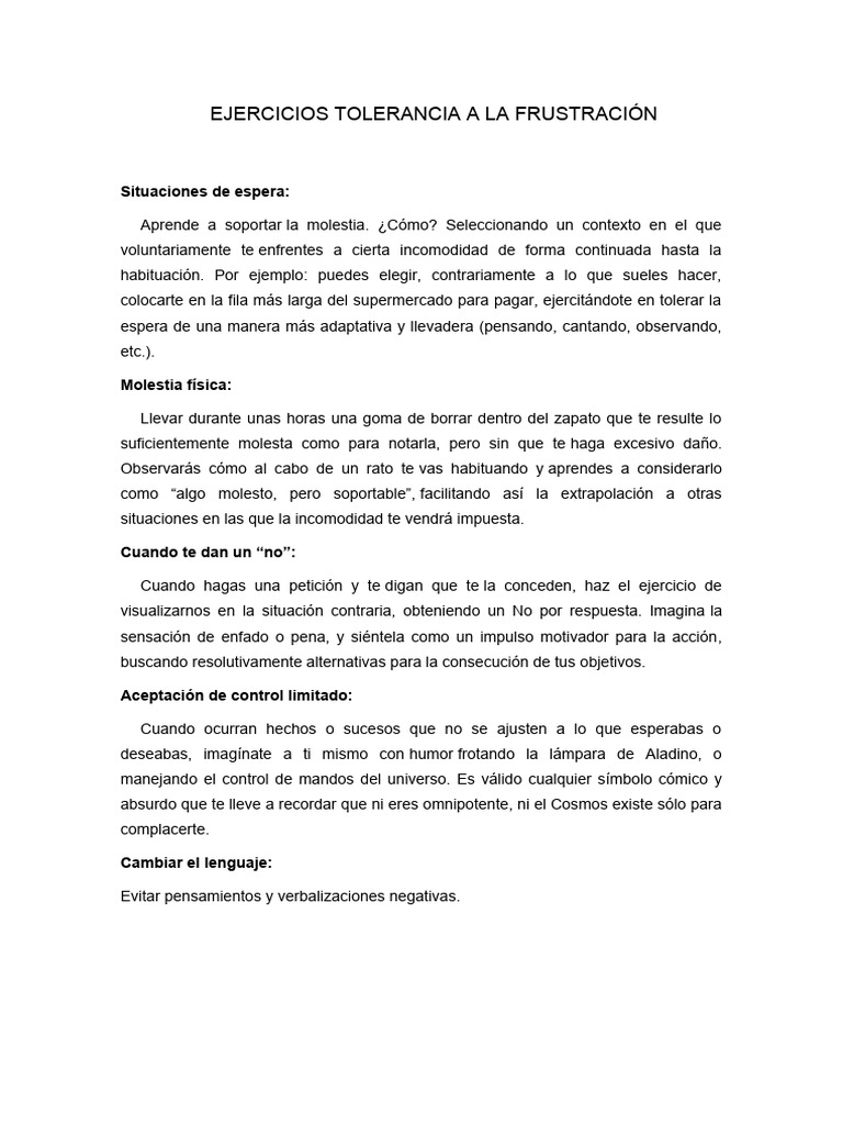Ejercicios Tolerancia A La Frustración | PDF