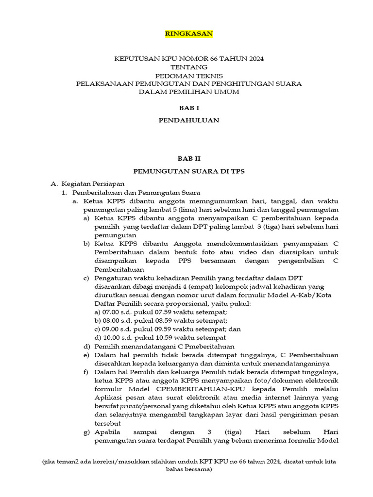 Ringkasan KPT Kpu No 66 Tahun 2024 Juknis Tungsura | PDF