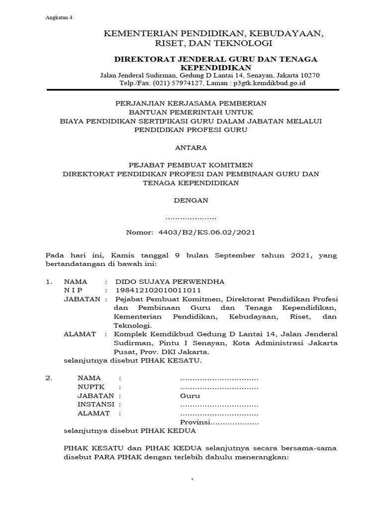 Format PKS Dengan Mahasiswa Angkatan 4 Yang Harus Diisi Mahasiswa | PDF