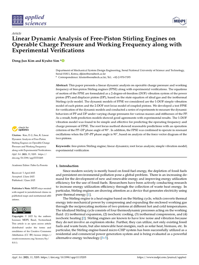 Linear Dynamic Analysis of Free-Piston Stirling Engines On | PDF ...
