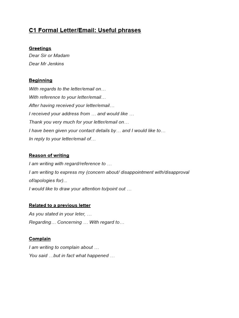 C1 Formal Letter Useful Phrases | PDF