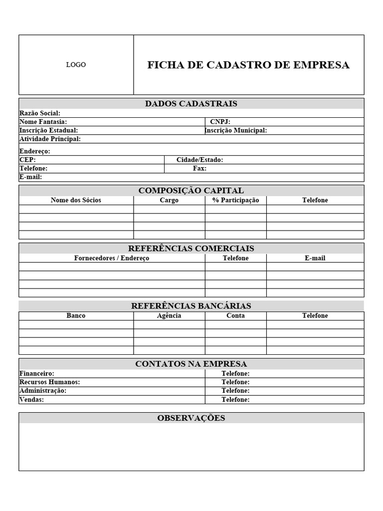 Ficha de Cadastro de Empresa | PDF
