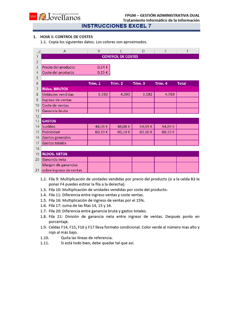 Excel 7 - Instrucciones | PDF