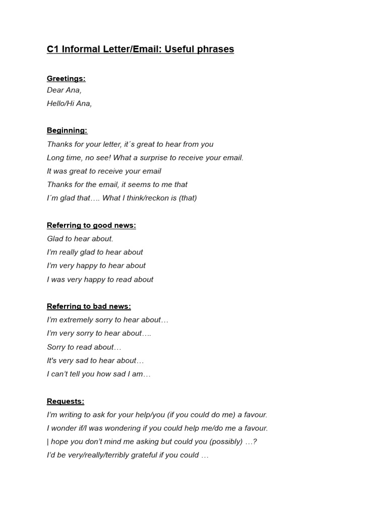 C1 Informal Letter Useful Phrases | PDF