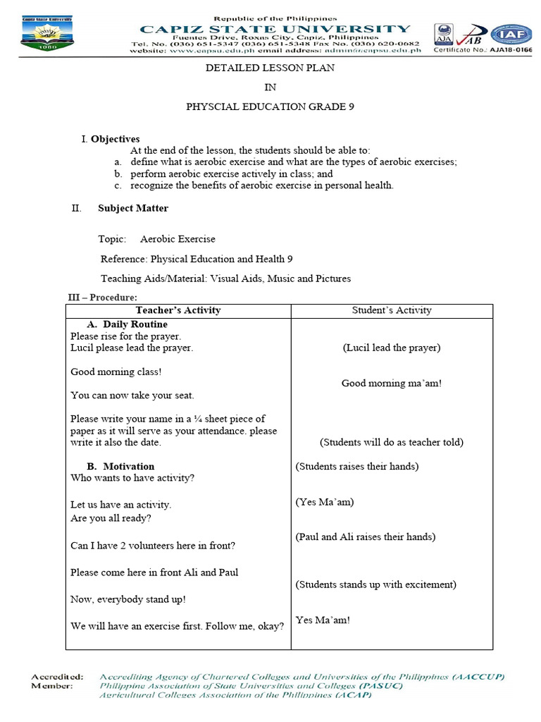 Lesson Plan Final | PDF | Aerobic Exercise | Determinants Of Health