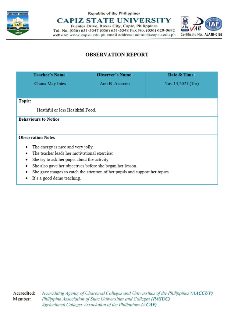 Observation Report | PDF | Teachers | Communication