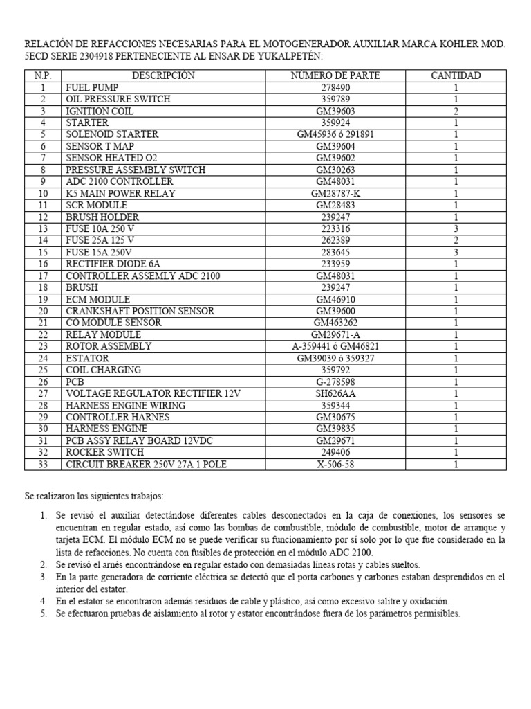 Refacciones Motogen Kohler Ensar Yukalpeten-1 | PDF | Propulsión ...
