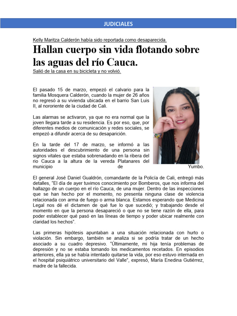 Kelly Maritza Calderón Había Sido Reportada Como Desaparecida | PDF