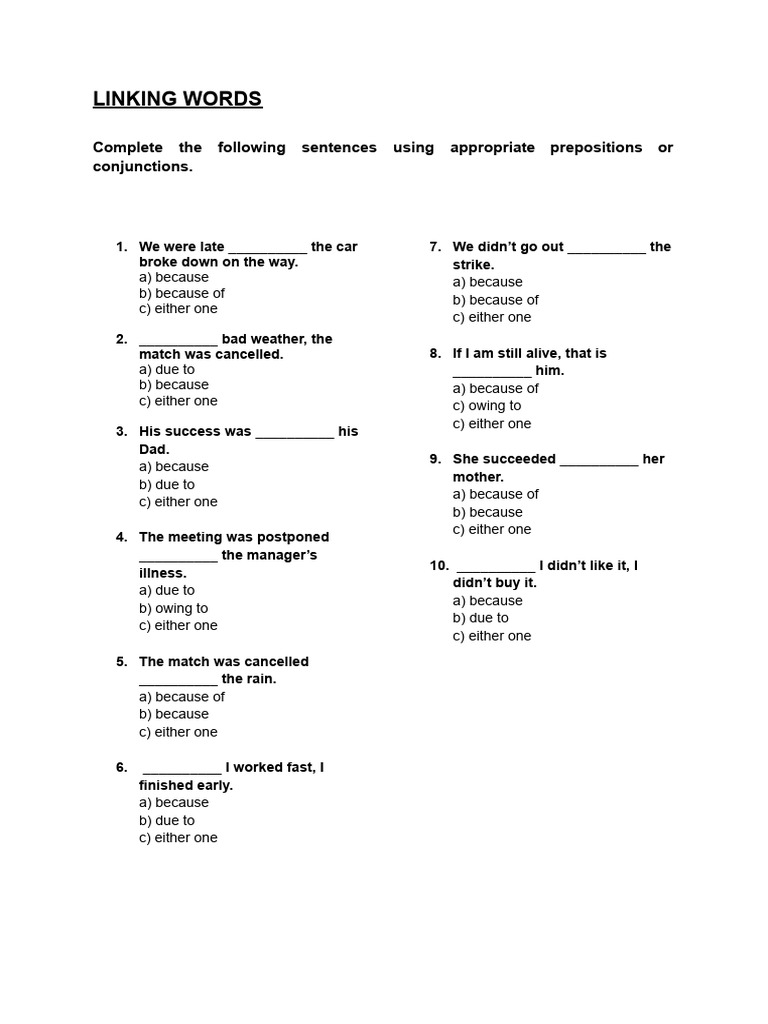 Because, Because Of, Due To, Owing To | PDF