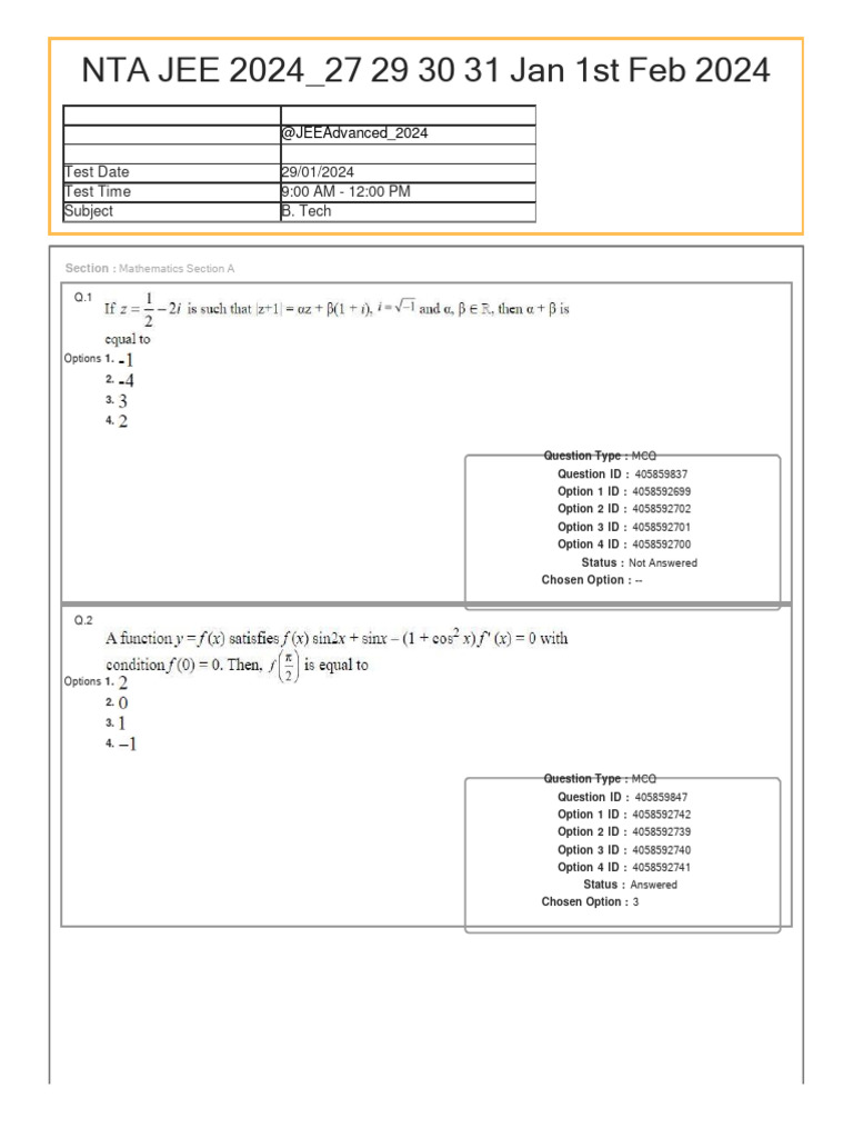 29 Jan Shift 1 Final | PDF | Multiple Choice | Evaluation
