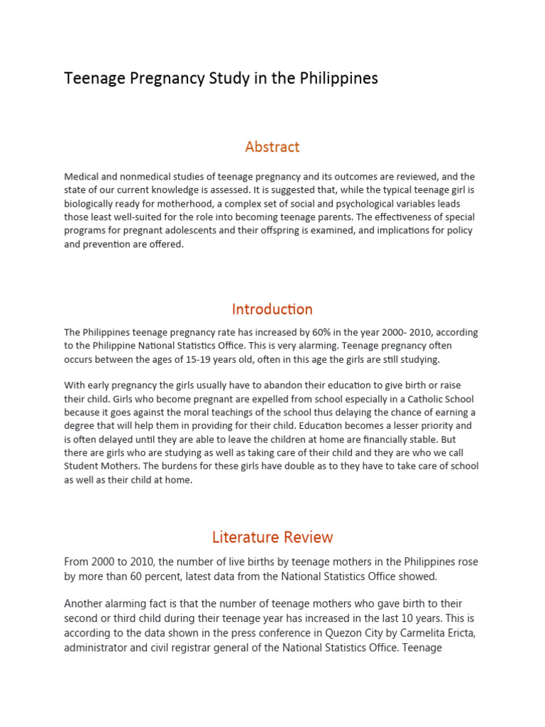 Teenage Pregnancy Study in The Philippines | PDF | Teenage Pregnancy ...