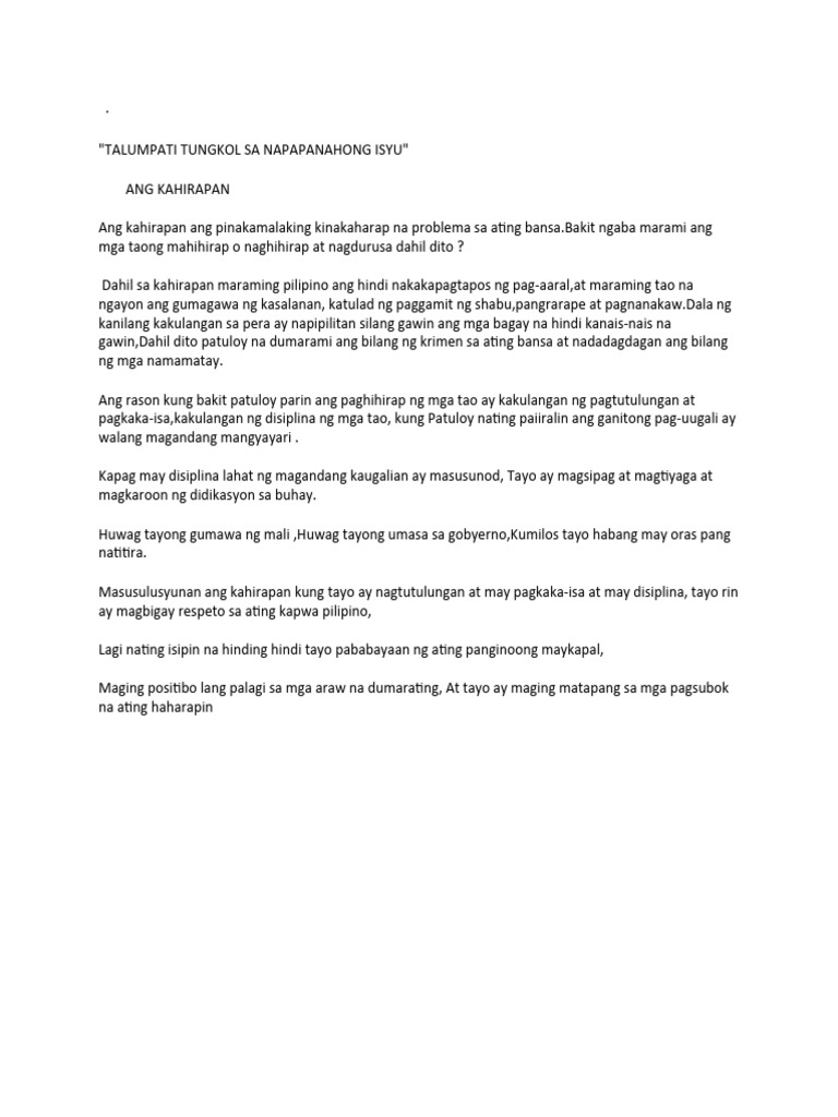 Talumpati Tungkol Sa Napapanahong Isyu | PDF Talumpati Tungkol Sa Napapanahong Isyu | PDF