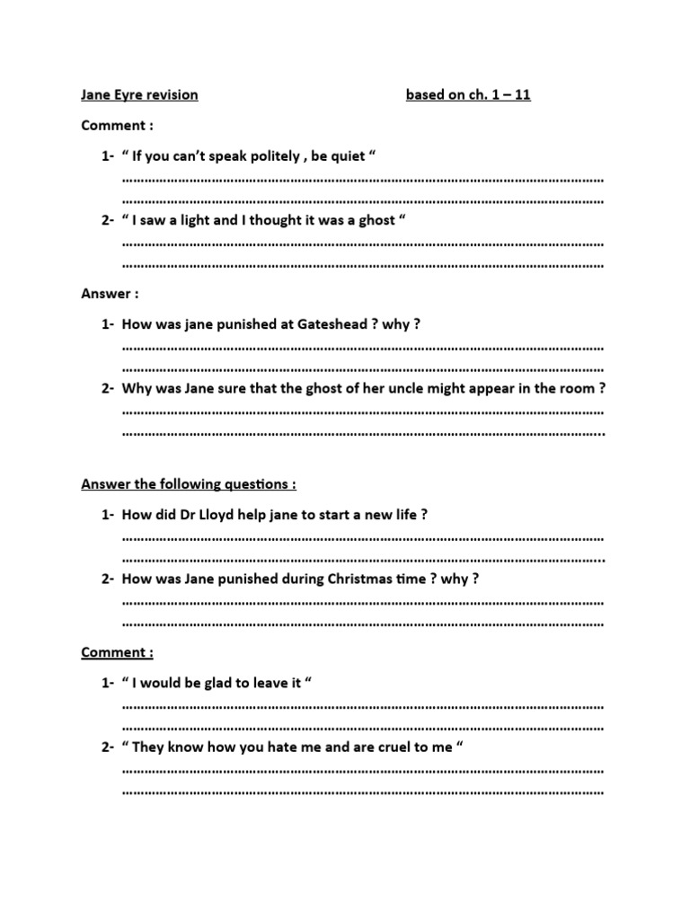 Jane Eyre Revision The Firat Term-1 | PDF | Games & Activities