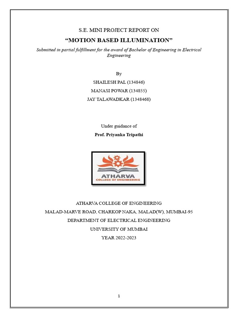 Motion Based Illumation Report 1 | PDF | Infrared | Lighting