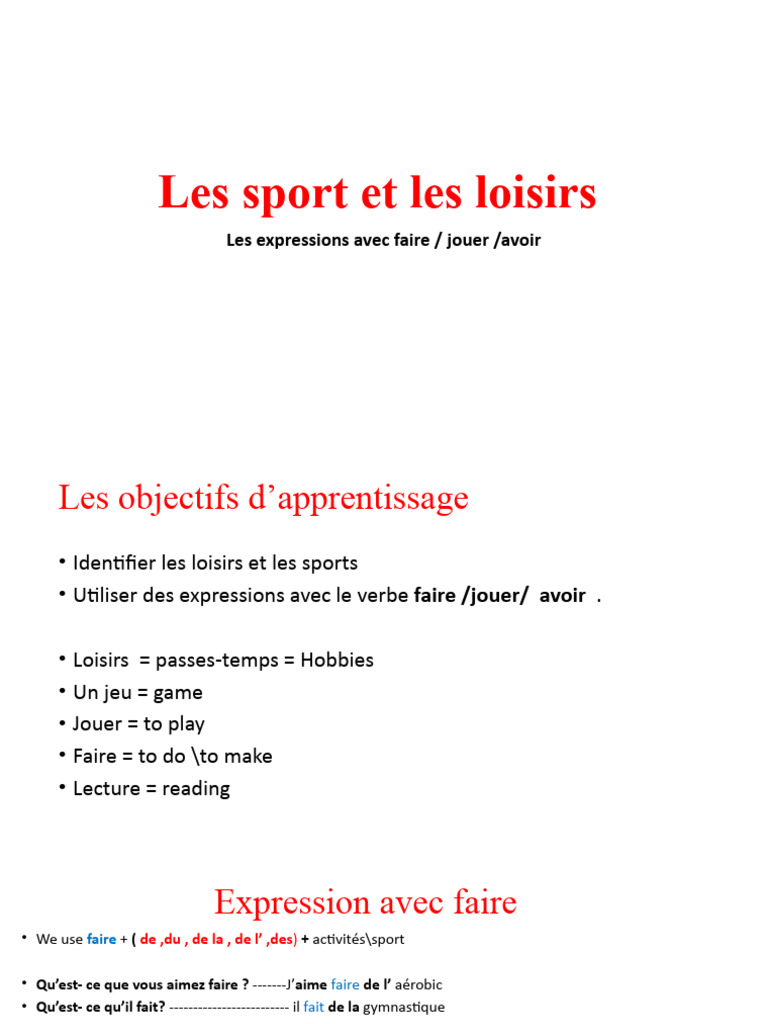 Les Sport Et Les Loisirs | PDF | Des sports