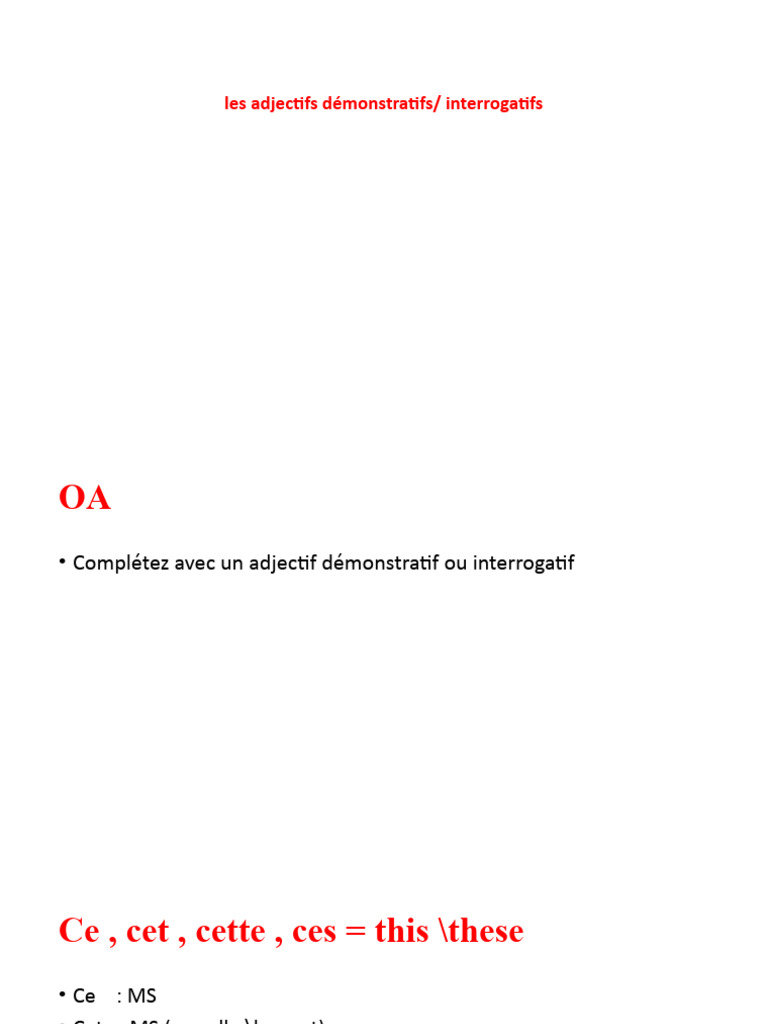Adjectifs démonstratifs et interrogatifs | PDF