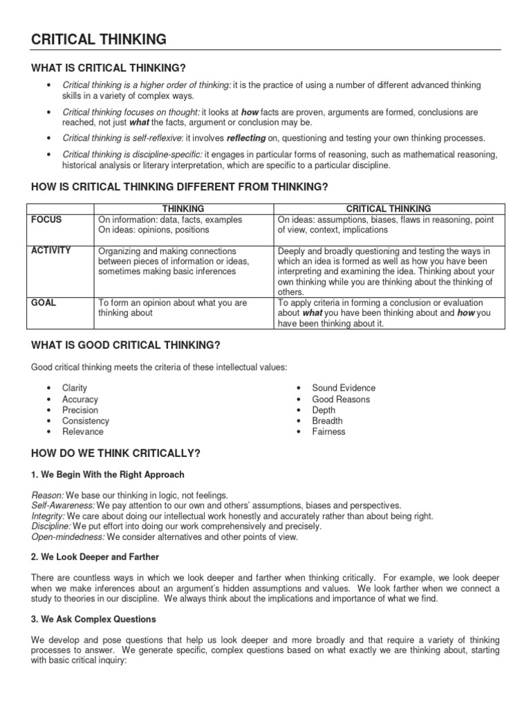 Critical Thinking | PDF | Critical Thinking | Thought Critical Thinking | PDF | Critical Thinking | Thought