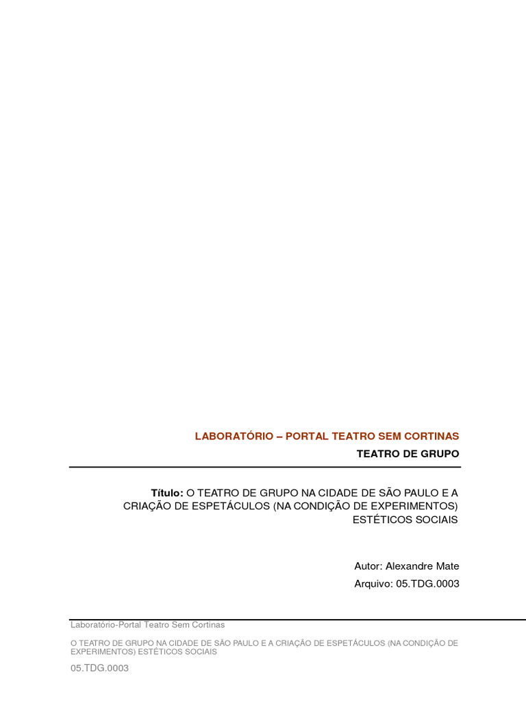 O Teatro de Grupo Na Cidade de São Paulo e A Criaç - 240214 - 190014 ...