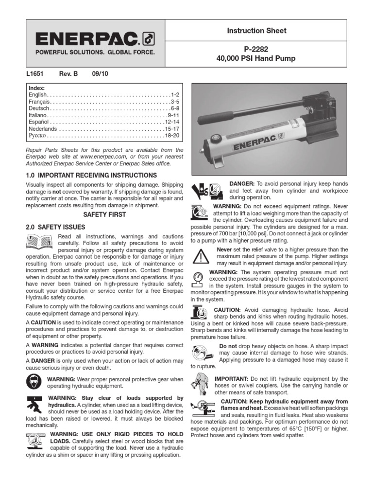 Enerpac P 2282 Instruction Sheet | Download Free PDF | Pump | Valve