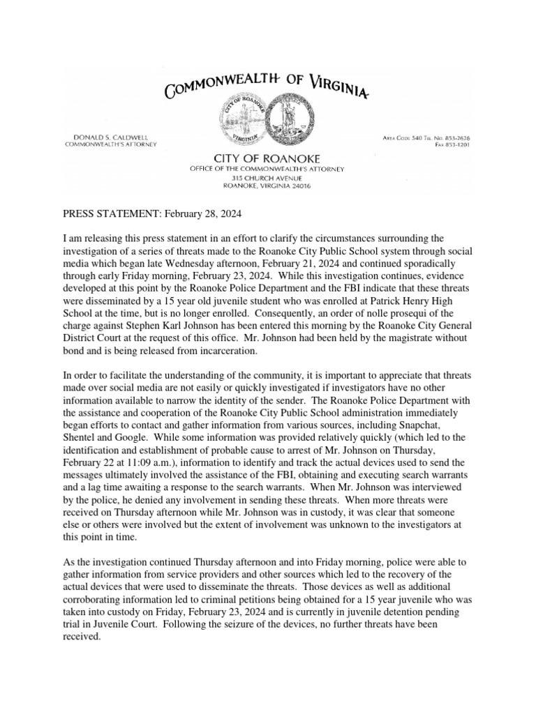 Press Statement - February 28 2024 | PDF | Search Warrant | Crime ...