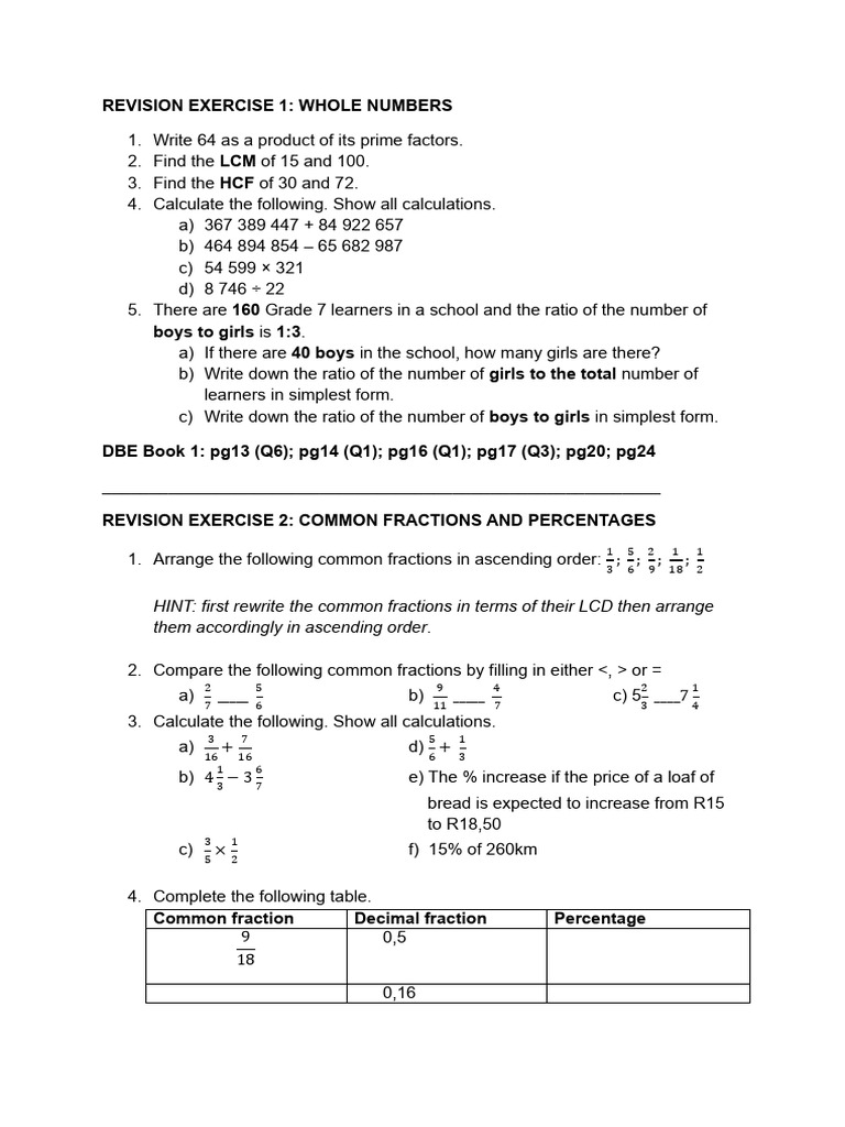 Gr7 Maths Term 1 Revision | PDF | Arithmetic | Mathematical Objects