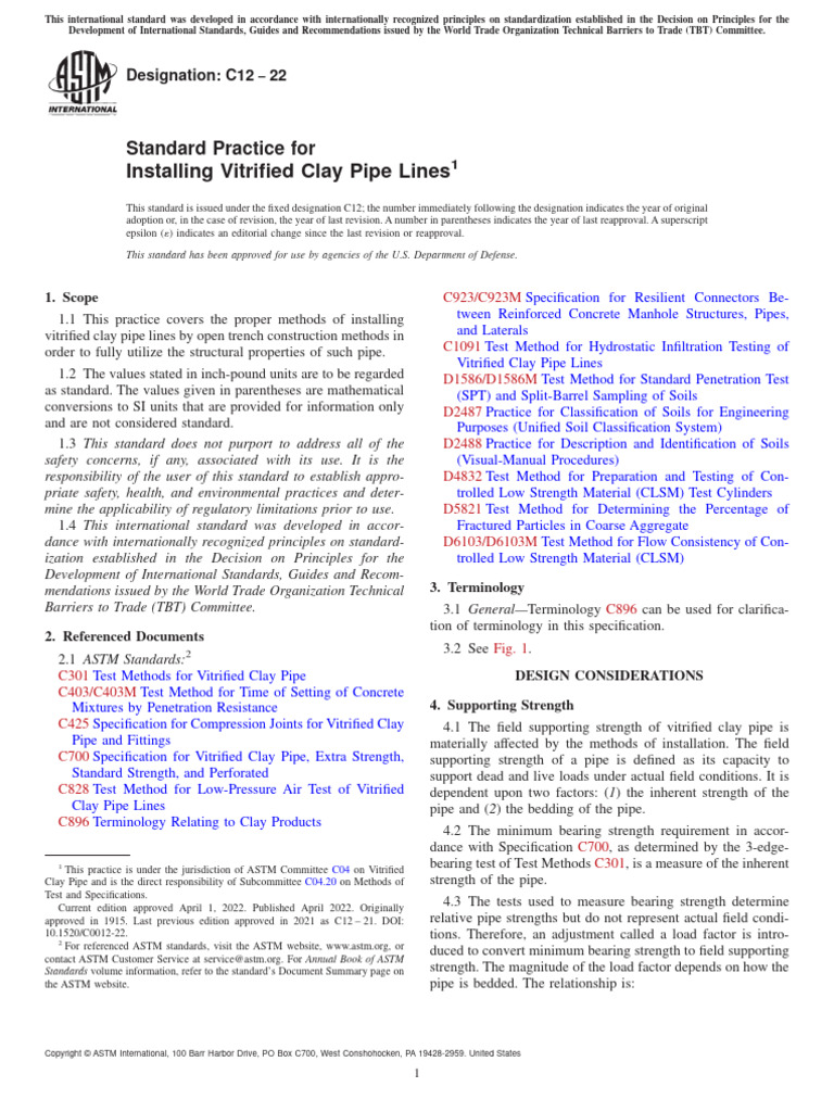 Standard Practice For Installing Vitrified Clay Pipe Lines | PDF | Pipe ...