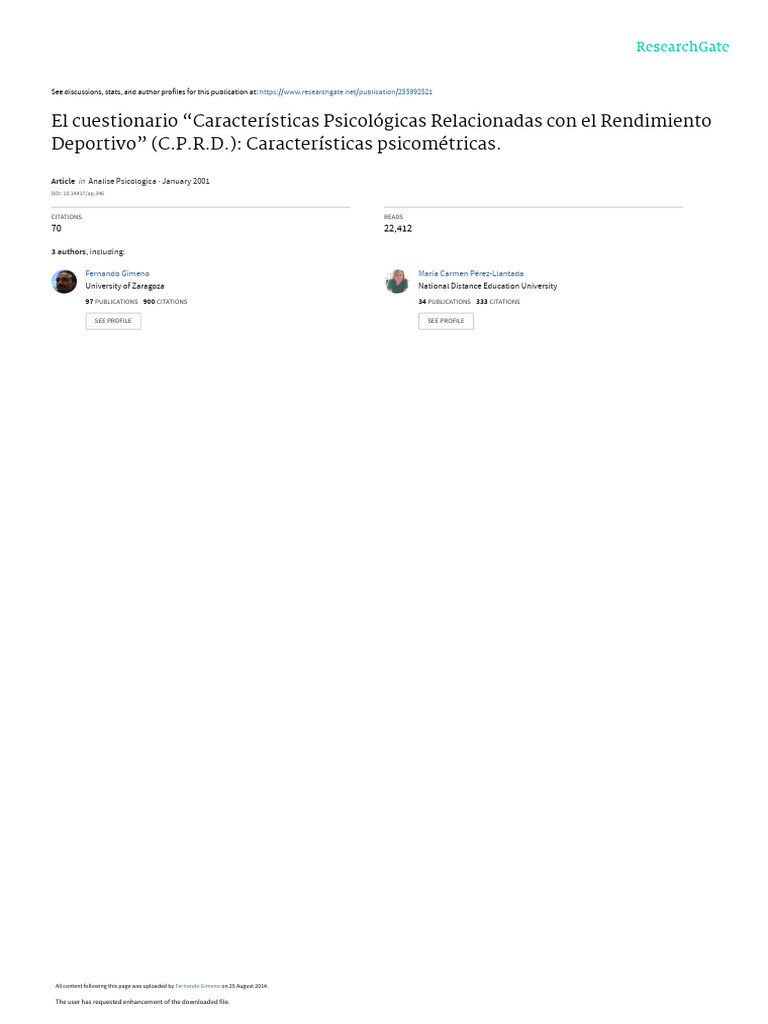 Cuestionario CPRD: Psicometría y Rendimiento | PDF | Alfa de Cronbach ...