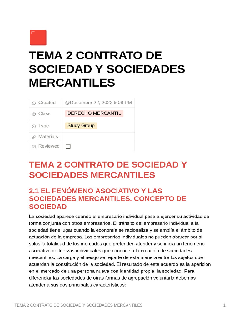 Tema 2 Contrato de Sociedad y Sociedades Mercantiles | PDF
