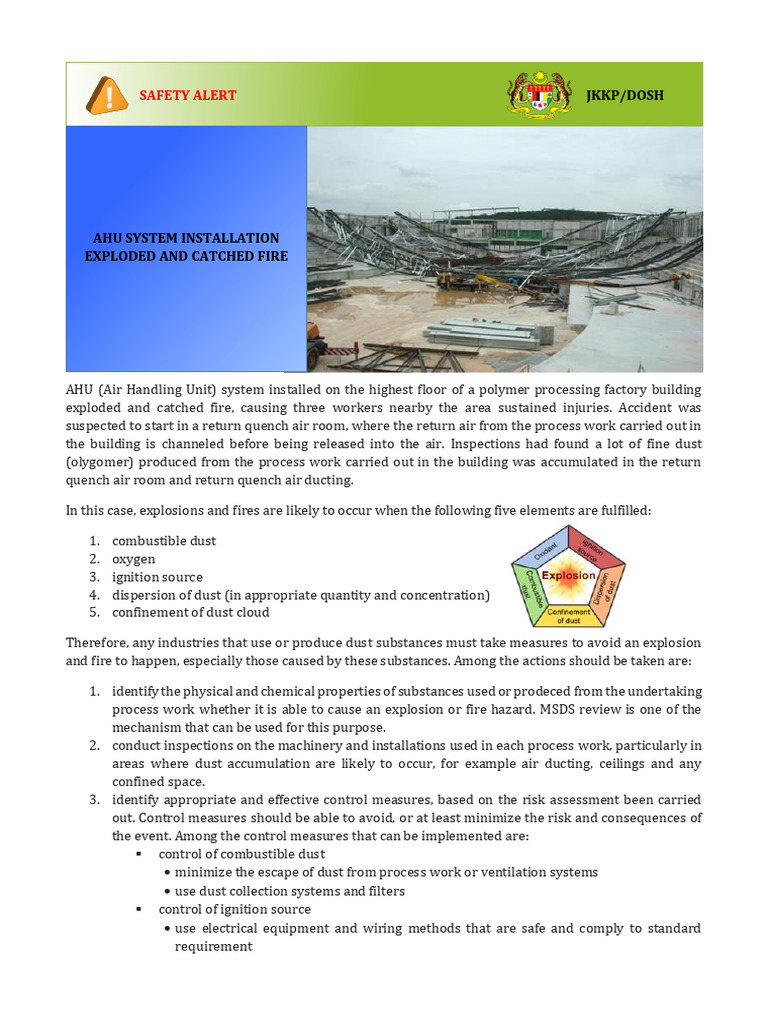AHU Explosion: Combustible Dust Safety | PDF | Explosion | Fires